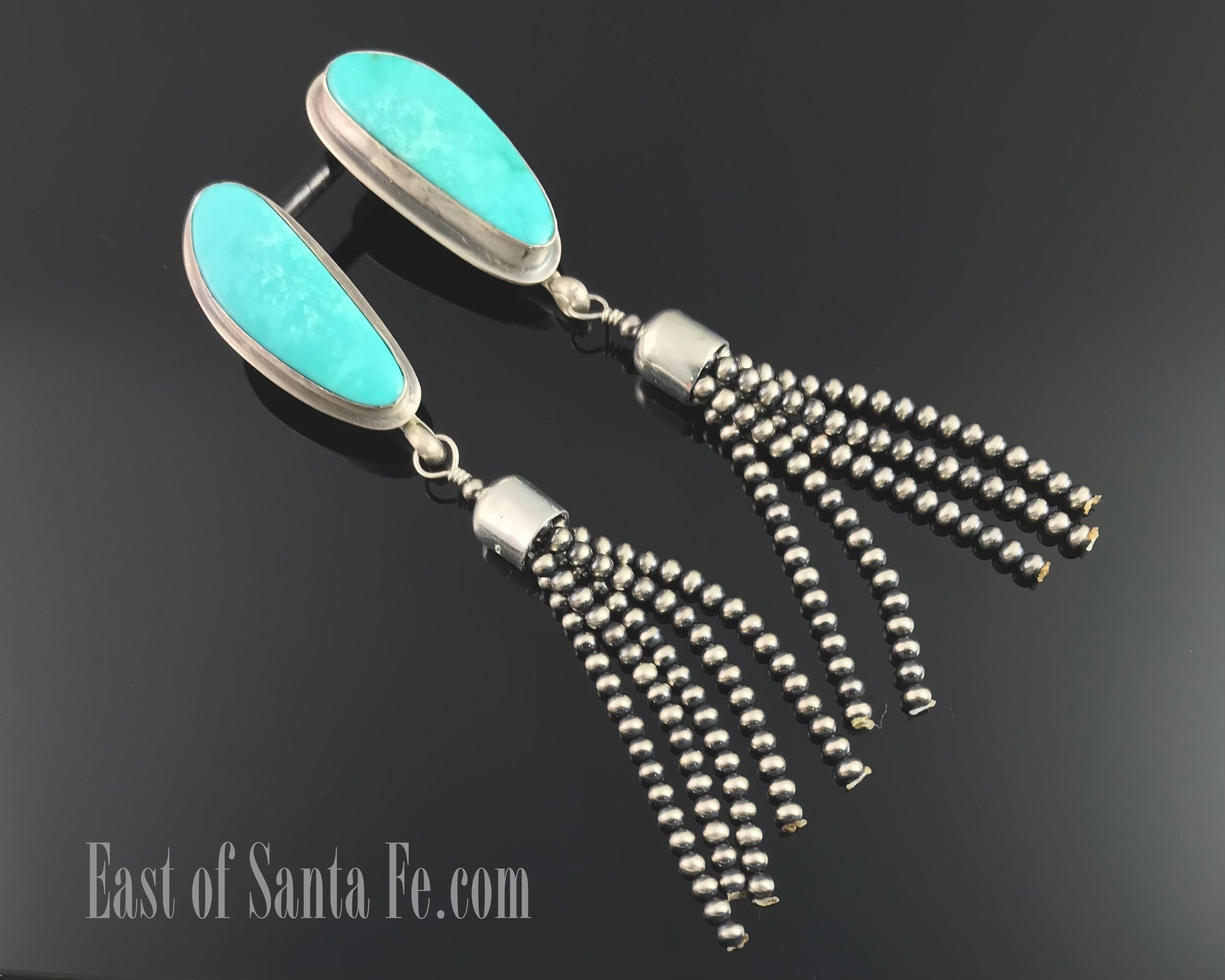 Turquoise Tassel Native American Navajo Sterling Silver Earrings Signe ...